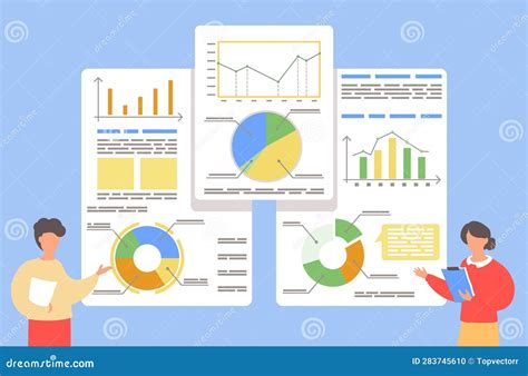 Man Woman Analysing Graphs Diagram Charts Pie Charts At White