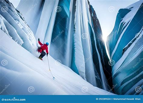 A Towering Icefall With Climbers Navigating Intricate Frozen Features Showcasing The Art Of Ice