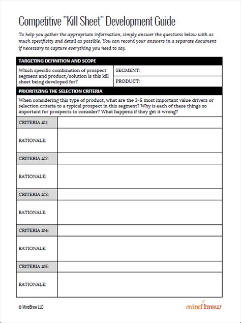Competitive Kill Sheet Development Workbook Marketing Ops Journal