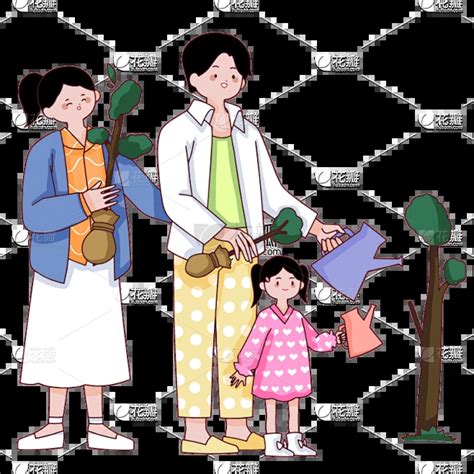 手绘 矢量温馨家庭亲子人物场景4素材 花瓣网
