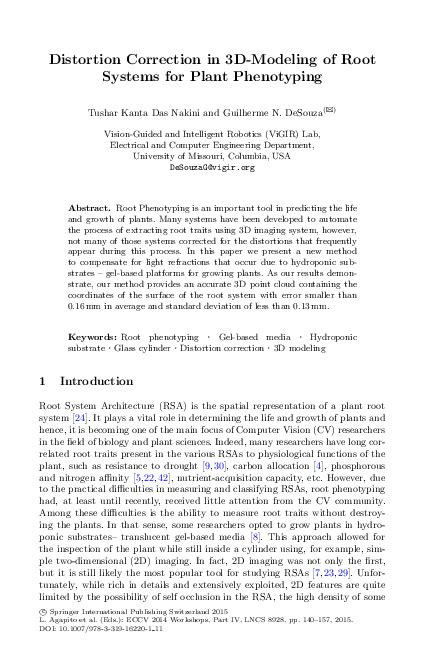 Pdf Distortion Correction In 3d Modeling Of Root Systems For Plant