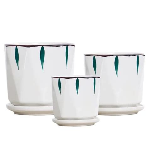 Customized White Ceramic Planter Set Available In 3 Sizes