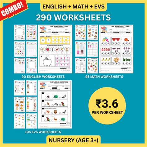 Math English And Evs Worksheets Set For Nursery Age 3 290 Pages