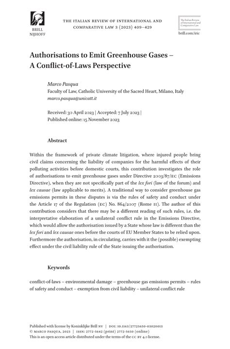 Pdf Authorisations To Emit Greenhouse Gases A Conflict Of Laws