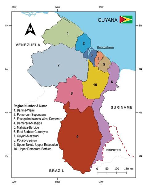 Guyana Map Outline With Regions And Capital