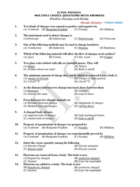 Puc Ii Phy Mcq And Fb Pdf Capacitance Electrical Resistivity And Conductivity