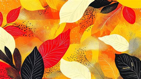 Colorful Leafy Background With Red Yellow And Black Leaves Stock
