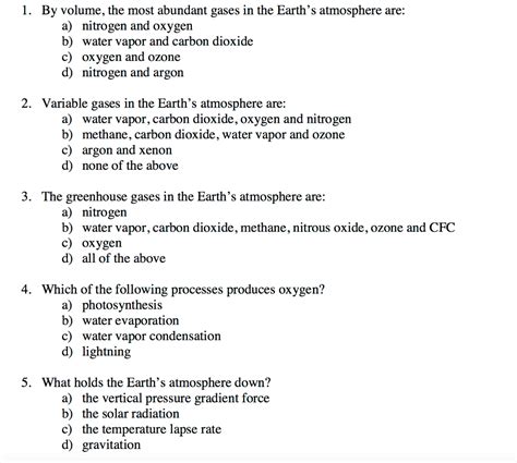 Solved 1 By Volume The Most Abundant Gases In The Earths