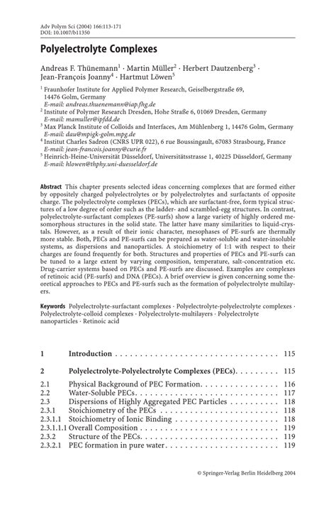 Pdf Polyelectrolyte Complexes