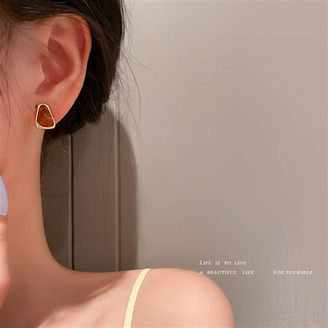 Earrings 925 Silver Post Asymmetric Geometric Resin Vintage Earrings
