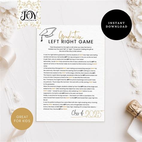 Graduation Party Game Left Right School Story Printable Pdf Etsy