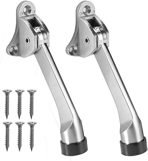 Merriway Bh01845 2 Pcs Kick Down Sprung Black Metal Door Stay Stopper
