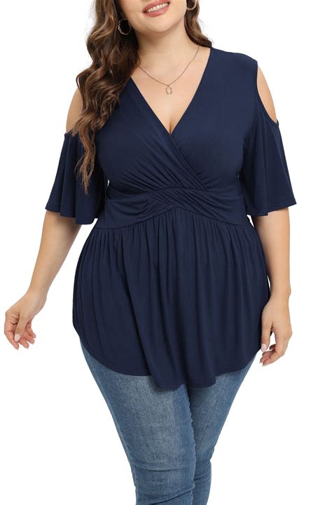 Daystry Plus Size Tops Cold Shoulder V Neck Empire Waist Navy Blue