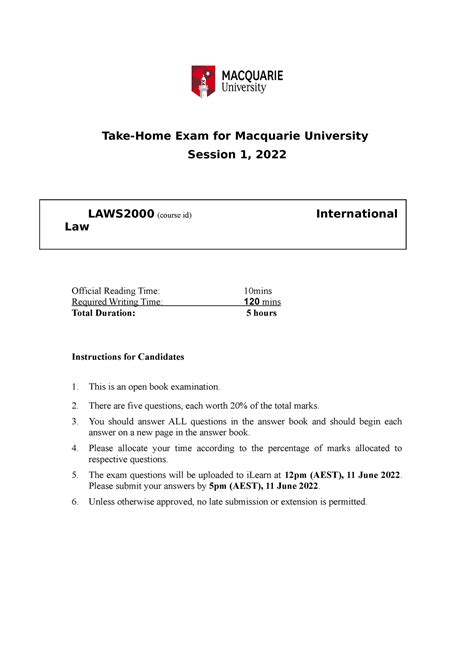 Mosses Al Saiah Final Exam International Law Distinction Take Home Exam For Macquarie
