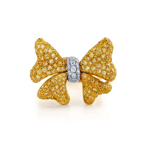 Deboulle Collection Yellow And White Diamond Bow Ring Deboulle