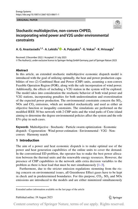 Stochastic Multiobjective Non Convex Chped Incorporating Wind Power And V2g Under