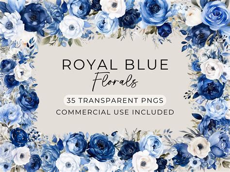 Watercolor Floral Clipart Royal Blue Clip Art For Commercial Use