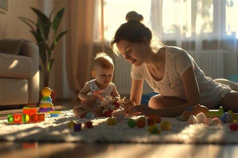 Premium Photo Mother And Baby Playing With Toys