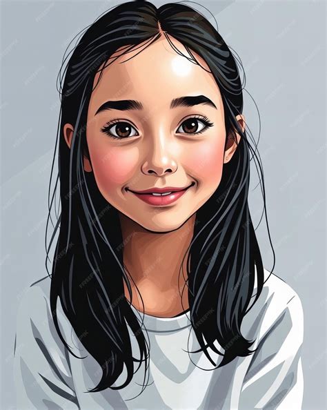 Niña De Dibujos Animados Con Cabello Largo Y Negro Y Camisa Blanca