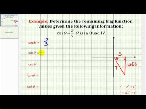 Example Determine Trig Function Values From Given Information Math Help From Arithmetic