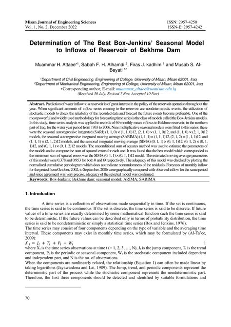 Pdf Determination Of The Best Box Jenkins Seasonal Model To Inflows