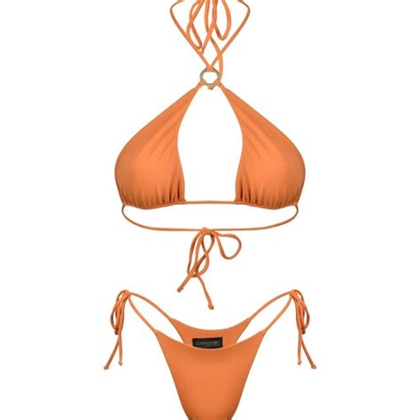 Mae Bikini Tangerine Bold Orange Ring Bikini In Brazilian Cut Cinnamon Swimwear