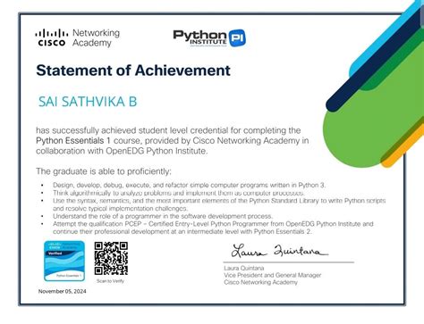 Sathvika B On Linkedin Pythonessentials Cisconetworkingacademy