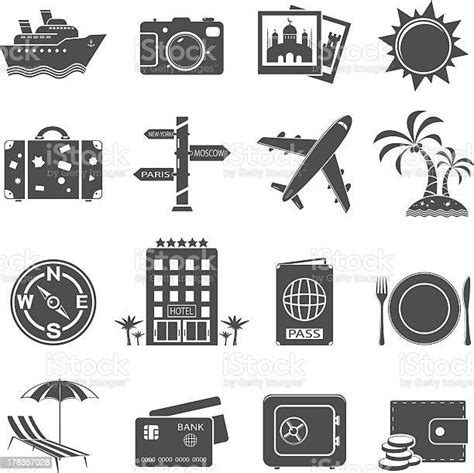 여행 및 관광 아이콘 세트 비행기에 대한 스톡 벡터 아트 및 기타 이미지 비행기 여권 0명 Istock