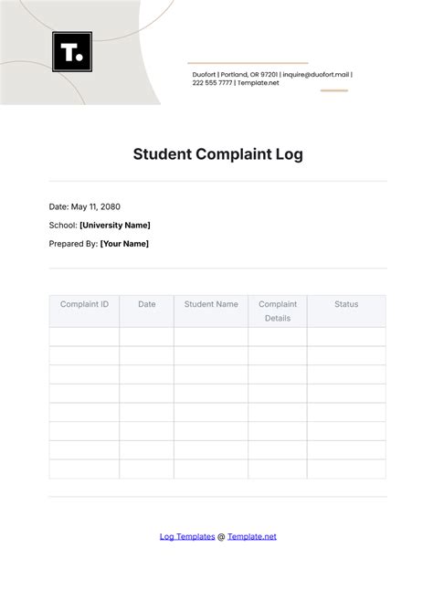 Free Blank School Complaints Log Template Doc Sample Wssufoundation