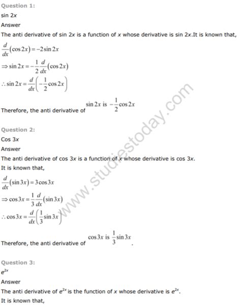 Ncert Class 12 Maths Solutions Integrals