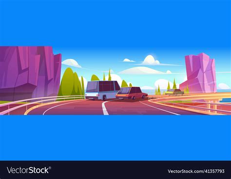 Cars Driving On Overpass Road Sea Shore Royalty Free Vector