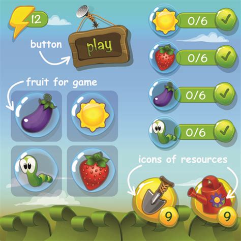 Cute Game Button And Other Design Elements Vectors Images Graphic Art