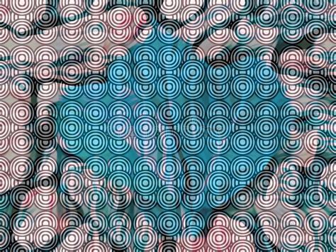 an abstract optical illusion artwork featuring overlapping blue and