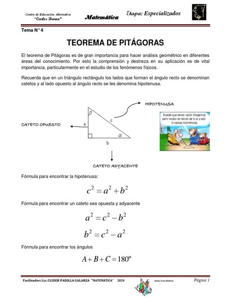 Ejercicios Del Teorema De Pitágoras Pdf Funciones Trigonométricas