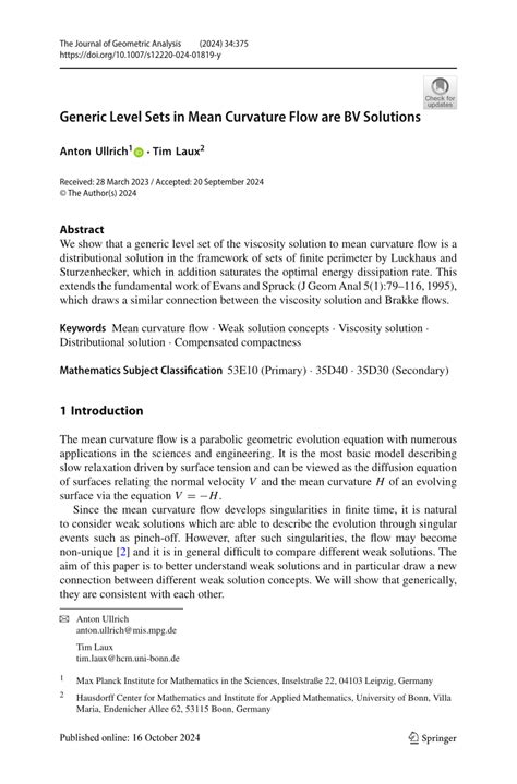 PDF Generic Level Sets In Mean Curvature Flow Are BV Solutions