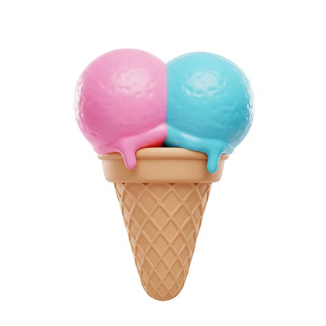 Double Scoop Pink And Blue Ice Cream Cone Perfect For Summer Treats