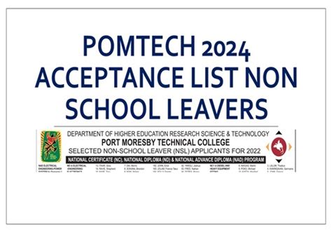 Pomtech 2024 Acceptance List For Non School Leavers For Pom Tech