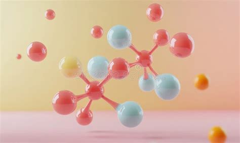 3d Rendering Of A Molecular Structure With Interconnected Red Blue And Yellow Spheres Against