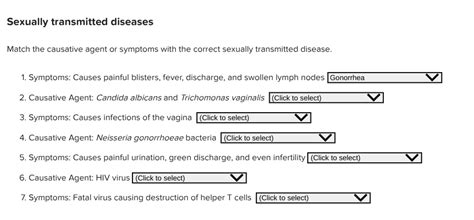 Solved Sexually Transmitted Diseases Match The Causative