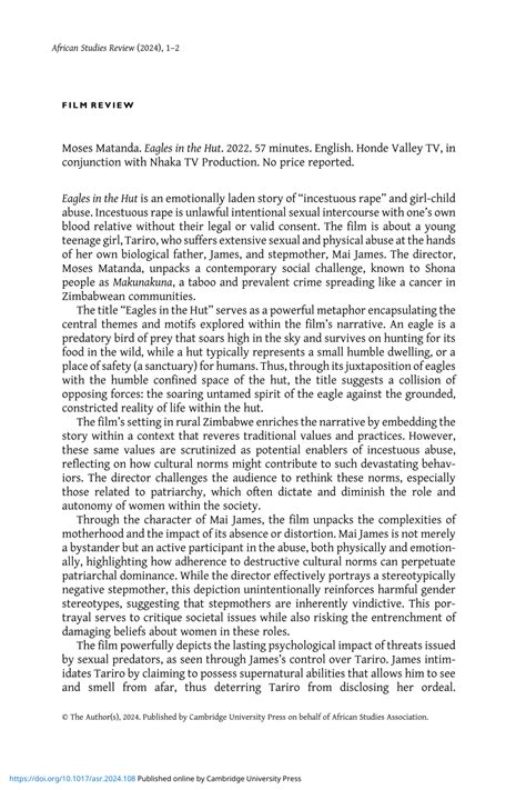 Pdf Moses Matanda Eagles In The Hut 2022 57 Minutes English Honde Valley Tv In