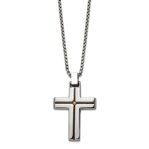 26mm Stainless Steel Polished Yellow Ip Plated Religious Faith Cross