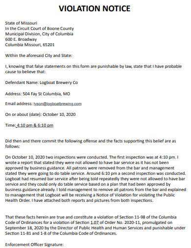 Code Enforcement Notice Of Violation Template