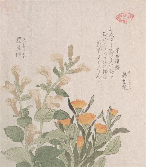 The Common Marigold And The Rajoman Flowers By Kubo Shunman