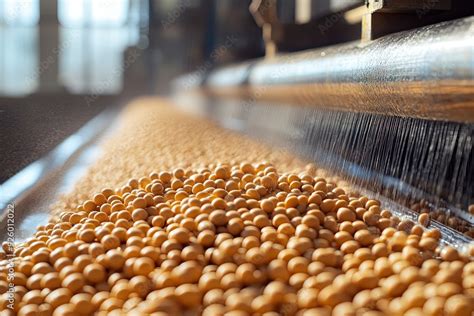 Soybeans Flowing On Conveyor Belt Photo Depicts The Industrial Process