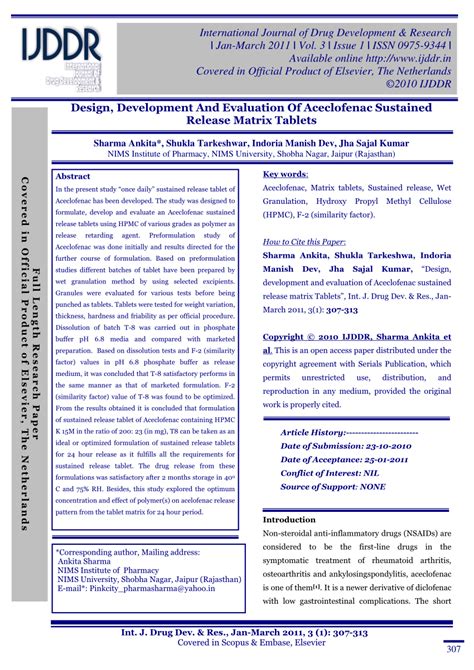 Pdf Design Development And Evaluation Of Aceclofenac Sustained