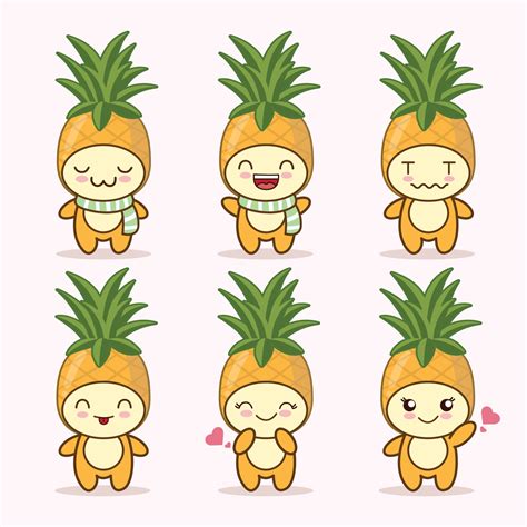 Pineapple Cute Expression Set Collection Pineapple Mascot Character