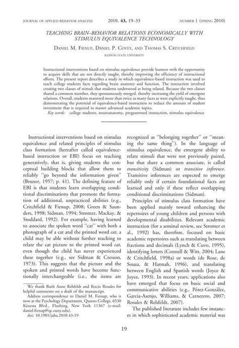 Pdf Teaching Brain Behavior Relations Economically With Stimulus