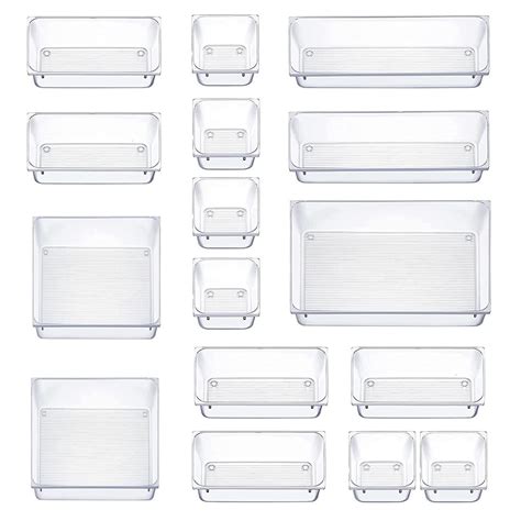 Antjumper 16 Pcs Clear Plastic Drawer Organizers Set 5 Size Versatile