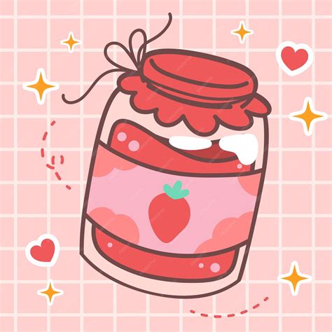 Premium Vector Kawaii Food Bottle Or Jar Of Strawberry Jam Vector