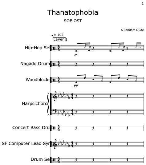 Thanatophobia Sheet Music For Hip Hop Set Nagado Drums Woodblocks